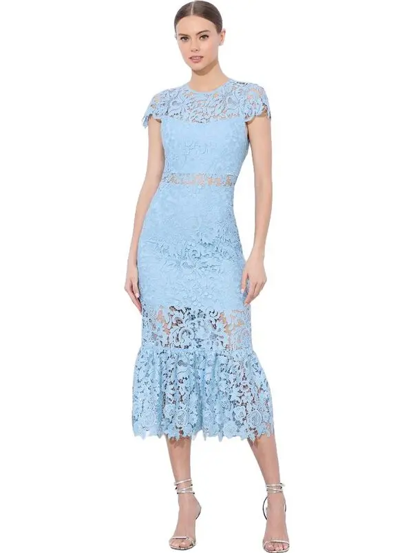 Alice + Olivia Clover Lace Midi Dress - Blue