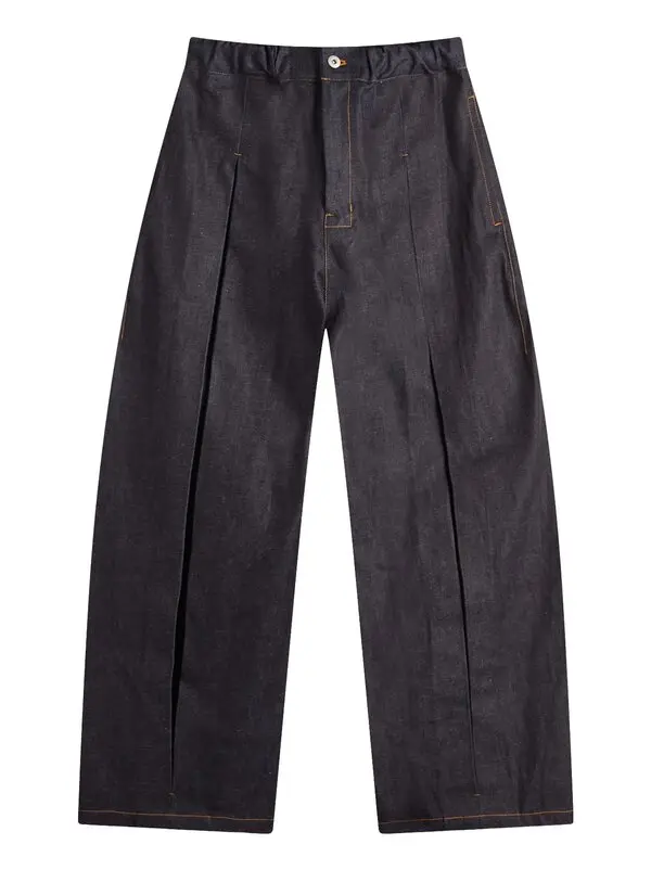 SAGE NATION Denim Box Pleat Trousers - Raw Denim