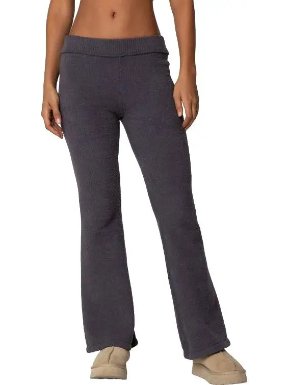 EDIKTED Plush Flare Leg Pants - Dark Gray