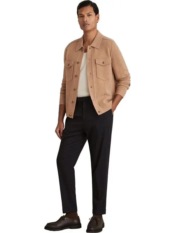 REISS Ring Pinstripe Tapered Trousers - Navy