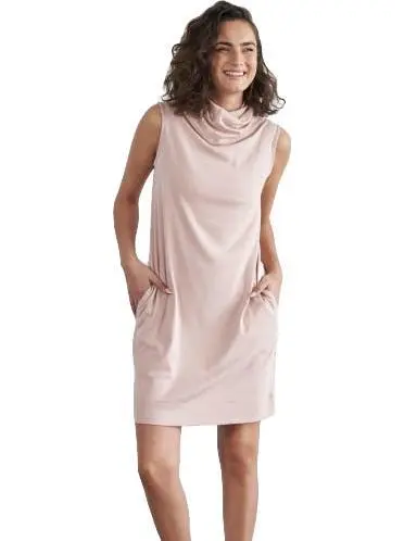 EAVOLU Kakadu Eco-luxe Rib Sleeveless Funnel Neck Tunic/dress - Rose Quartz