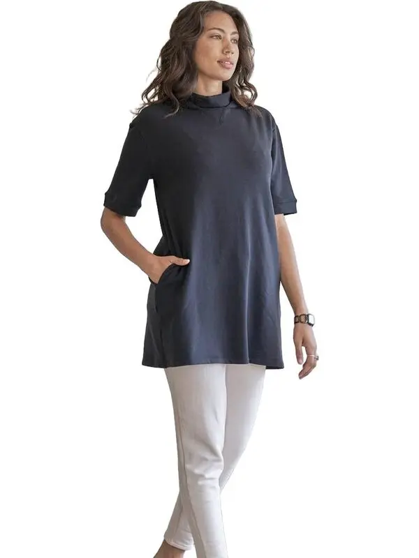 EAVOLU Eco-luxe Fleece Hooded Tunic/dress - Slate