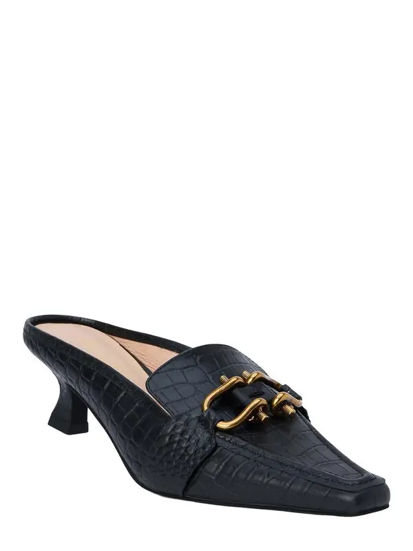 Matisse Lee Croc-embossed Kitten Heel Mule - Black Croc