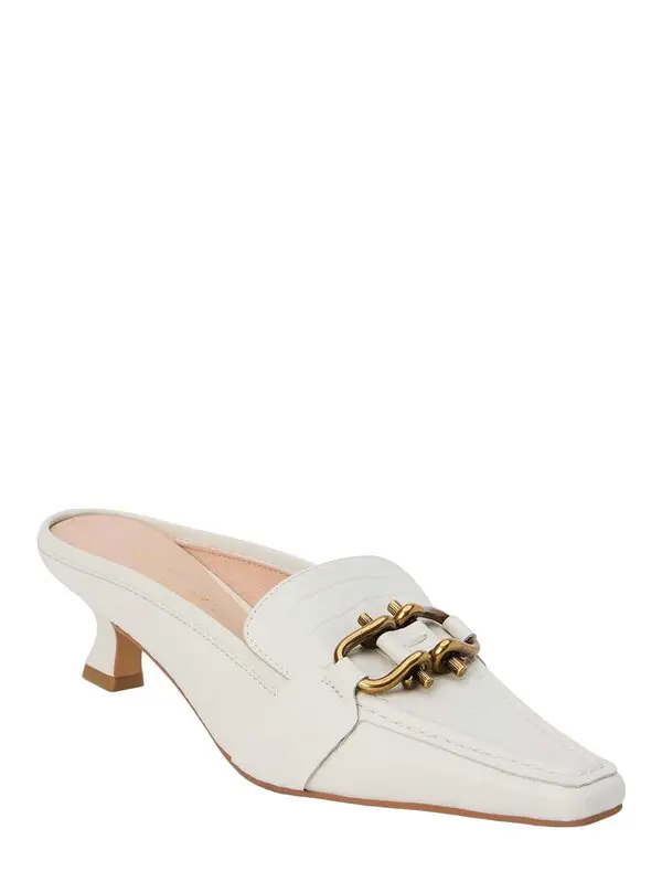 Matisse Lee Croc-embossed Kitten Heel Mule - Bone Croc