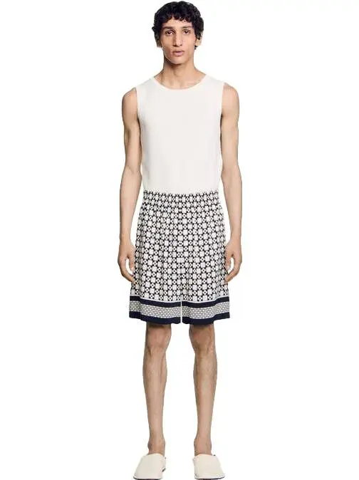 Sandro Flowy Bermuda Shorts With Square Cross Motif - Black