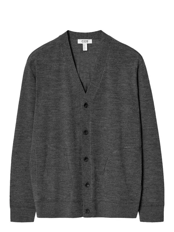 Cos Merino Wool V-neck Cardigan - Gray