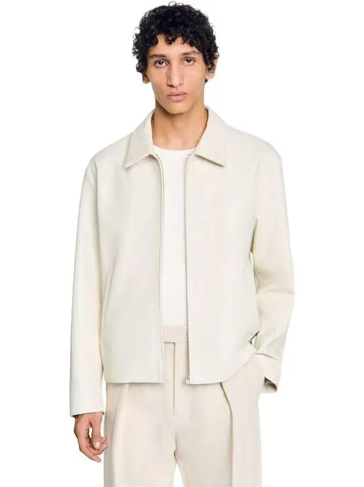 Sandro Lambskin Leather Jacket - Aluminum