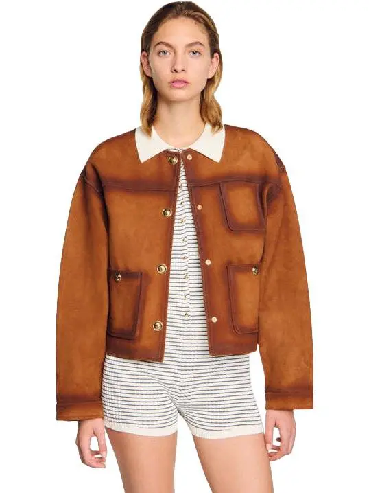 Sandro Suede Jacket - Camel