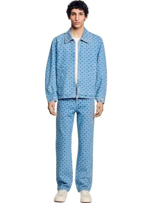 Sandro Square Cross Jacquard Denim Jacket - Blue Vintage - Denim