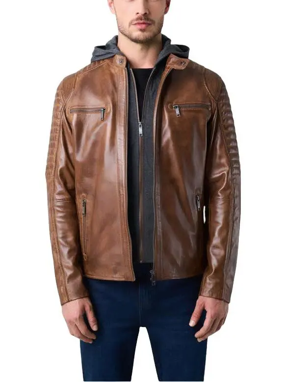 VELEZ Belmont Leather Biker Jacket - Honey