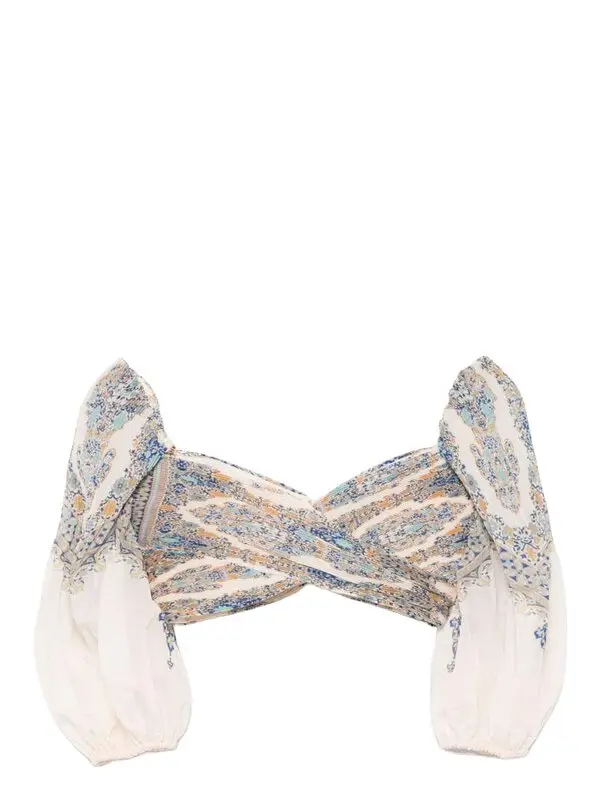 Zimmermann Printed Crossover Neck Top - Clear Blue