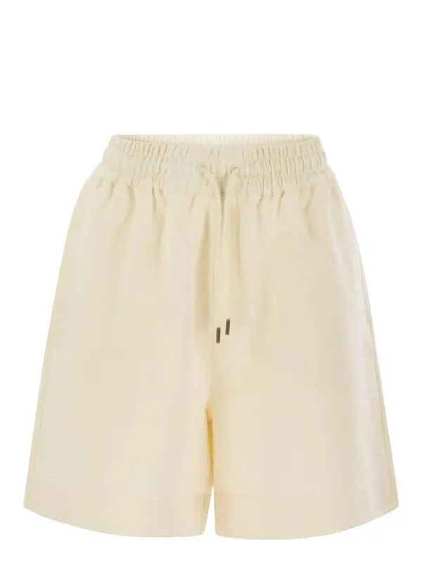 Moncler Cotton Jersey Shorts With Logo Patch - Beige