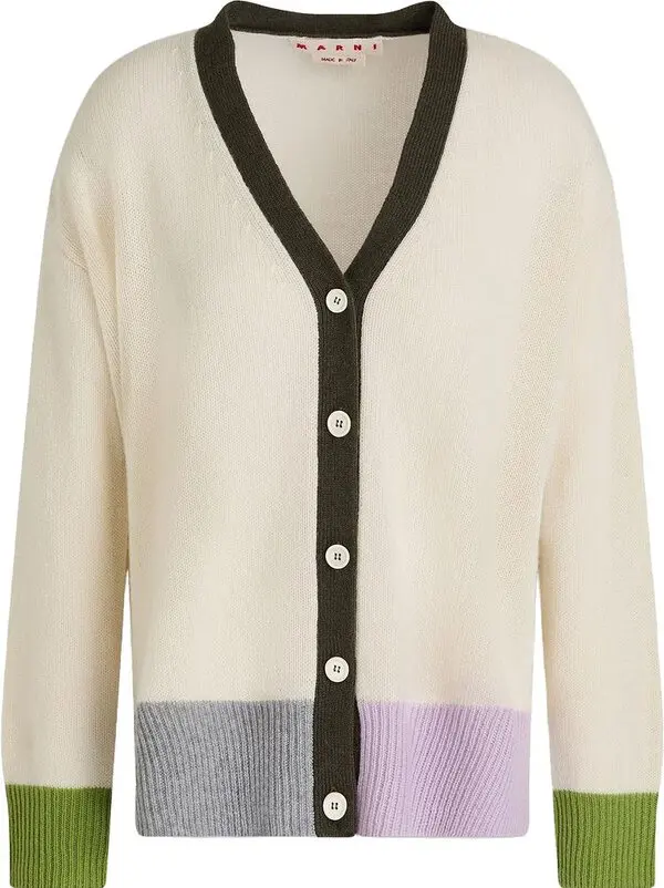 Marni Colorblock Cashmere Cardigan - Cream