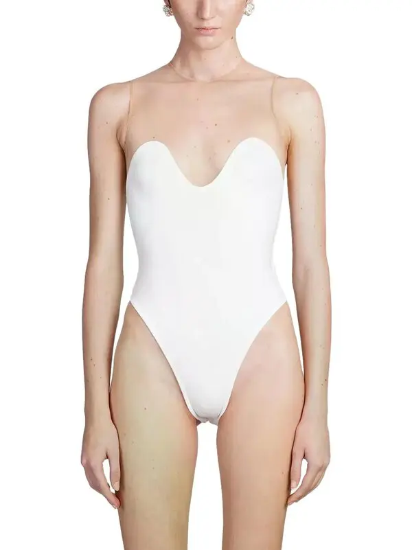 David Koma Wave-neck Tulle Bodysuit - White