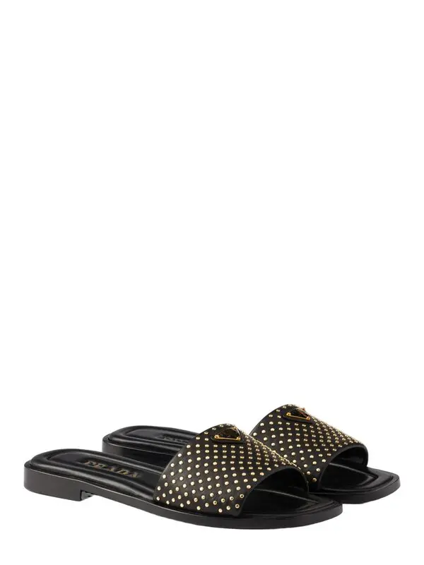 Prada Nappa Leather Slides With Studs - Black