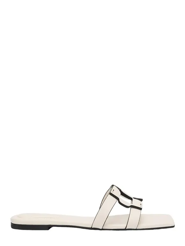 Simkhai Leather Monogram Flat Slides - Ivory