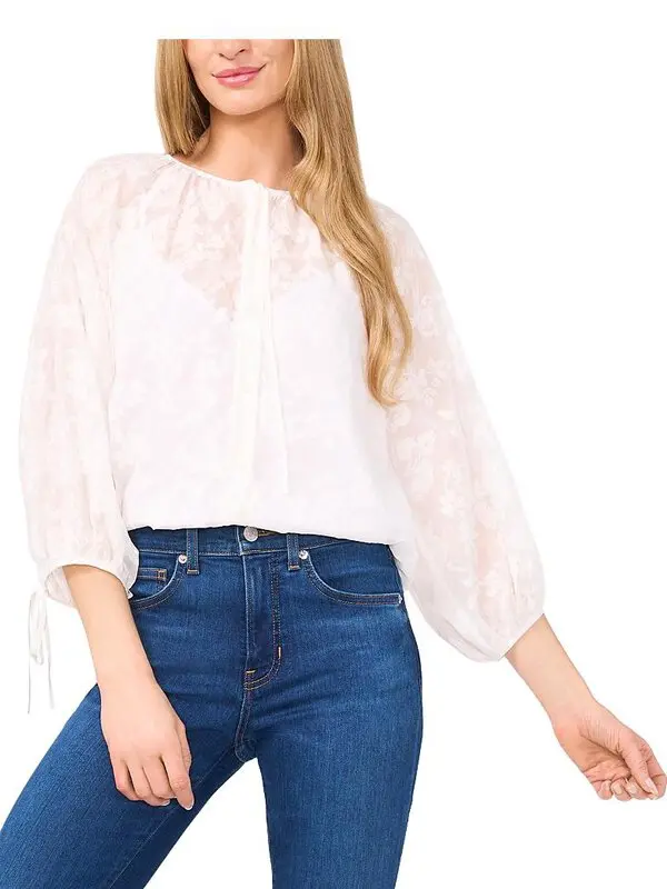 CECE DUPRAZ Floral Lace Puff Sleeve Blouse - Ultra White