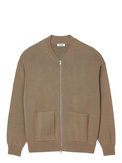 Sandro Cotton-blend Knitted Jacket With Ribbed-collar - Naturels