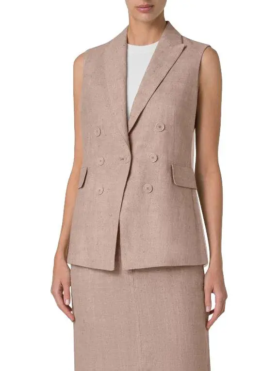 Akris Double-breasted Linen Vest - Beige