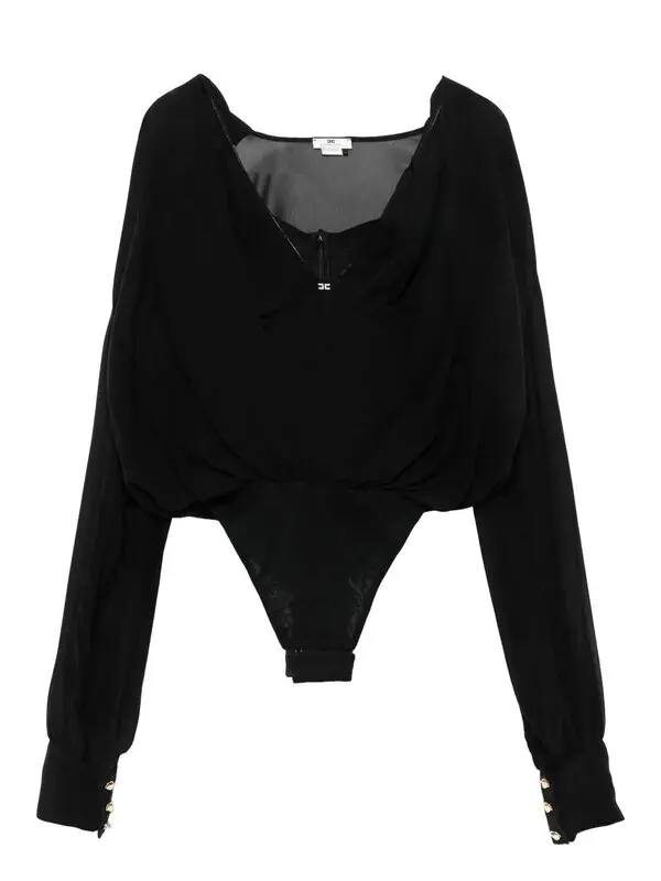 Elisabetta Franchi Silk Georgette Bodysuit - Black