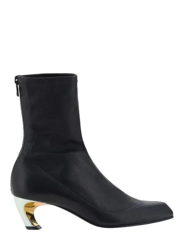 Alexander McQueen Leather Booties With Sculptural Heel - Grey