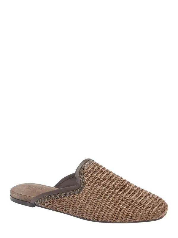 Brunello Cucinelli Monili Trim Raffia Mule - C193 Dark Beige