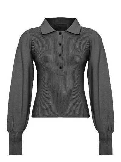 THEO THE LABEL Nomia Bouffant Sleeve Polo Knit - Black