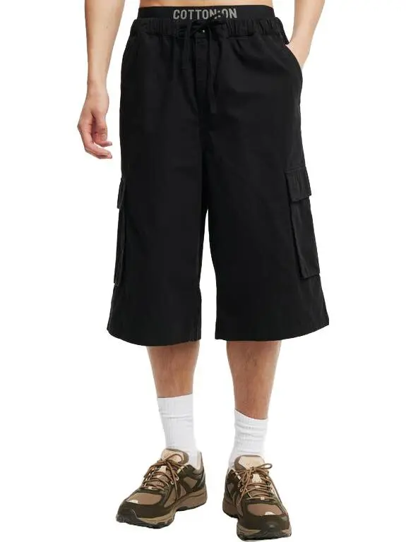 COTTON ON Super Baggy Cargo Short - Washed Black