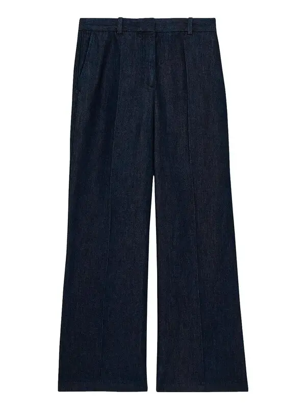 REISS Reed Wide-leg Trousers - Dark Blue
