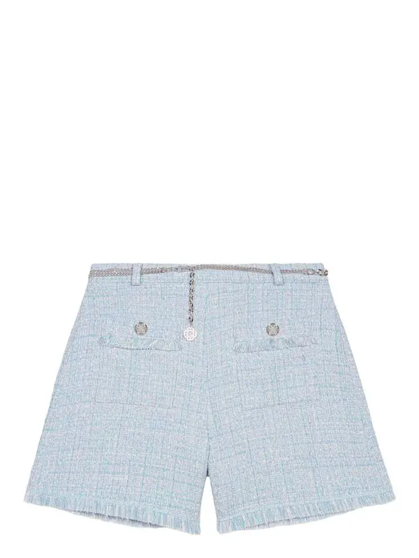 Maje Tweed Shorts With Belt - Blue Sky
