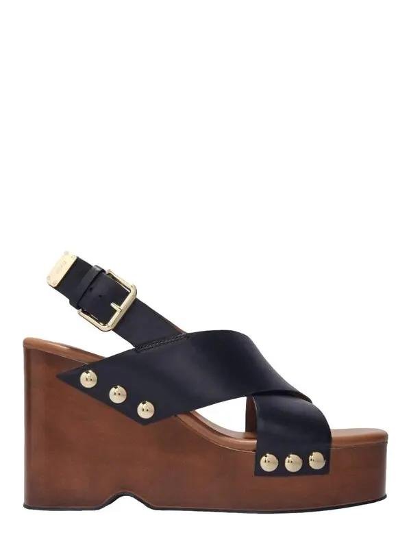 Maje Leather Platform Wedge Sandals - Black