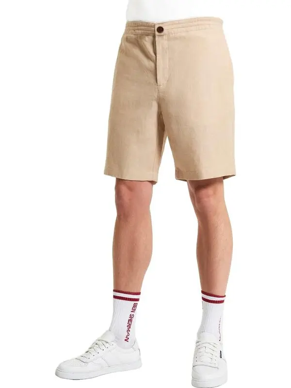 Ben Sherman Linen & Cotton Drawcord Shorts - Stone