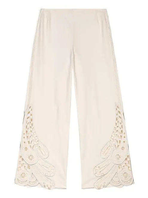 Maje Scalloped-trim Embroidered Trousers - Blanc