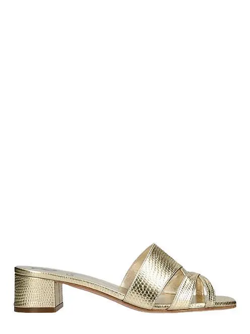 GINA Montreux Square-toe Heeled Leather Mules - Gold