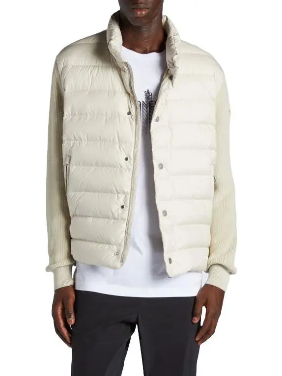 Moncler Quilted Down And Cotton Knit Cardigan - Light Beige
