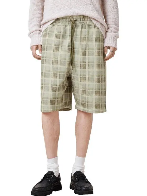 All Saints Benji Plaid Sweat Shorts - Dusty Light Brown