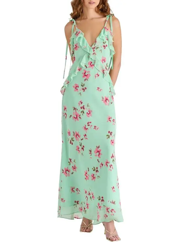 Steve Madden Adalina Floral Chiffon Maxi Dress - Mint