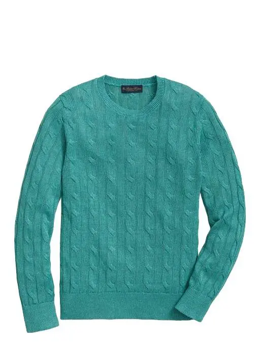 Brooks Brothers Cable Stitch Linen Crewneck Sweater - Teal