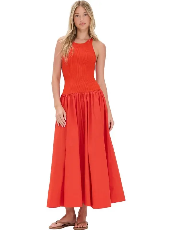 Staud Yamila Ribbed Knit Dress - Cayenne
