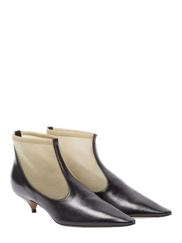 THE ROW Mesh Leather-trimmed Ankle Boots - Black