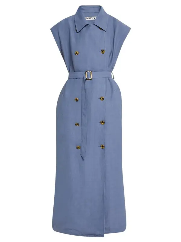 ARGENT Double-breasted Twill Trench Midi Dress - Powder Blue