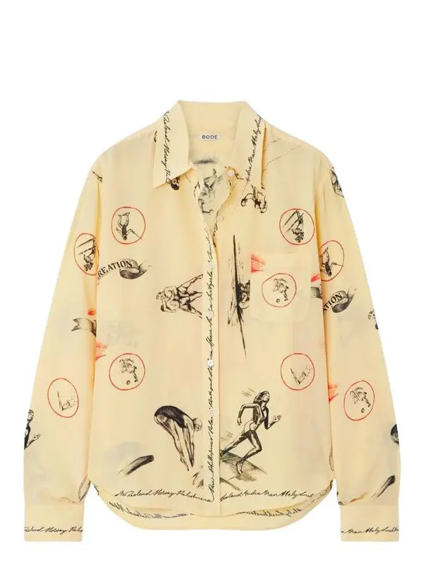 BODE Games Printed Silk-voile Shirt - Yellow