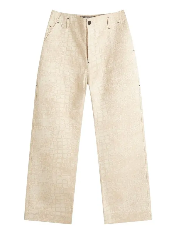 Jacquemus Croc Effect Straight Leg Denim Jeans - Croco Beige