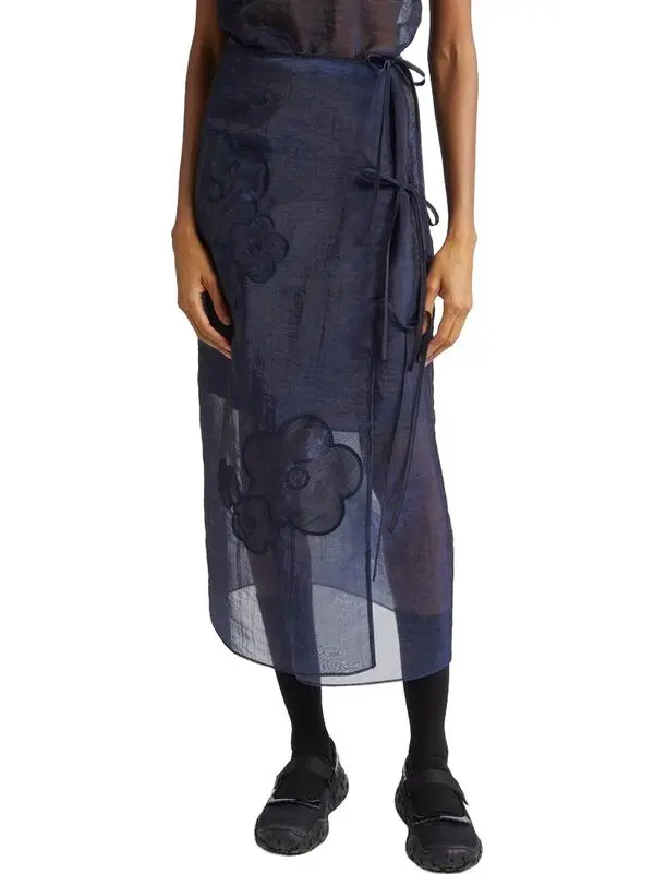 Cecilie Bahnsen April Floral Embroidered Wrap Skirt - Navy