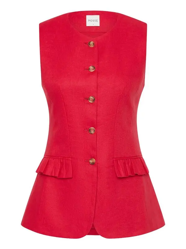 Posse Matilda Linen Gilet - Red
