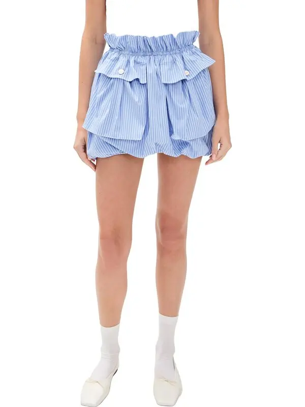 AKNVAS Logan Striped Cotton Poplin Bubble Skirt - Cerulean Stripe