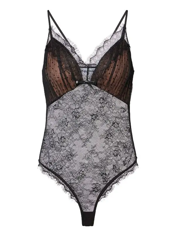 SELF-PORTRAIT Embroidered Lace Bodysuit - Black