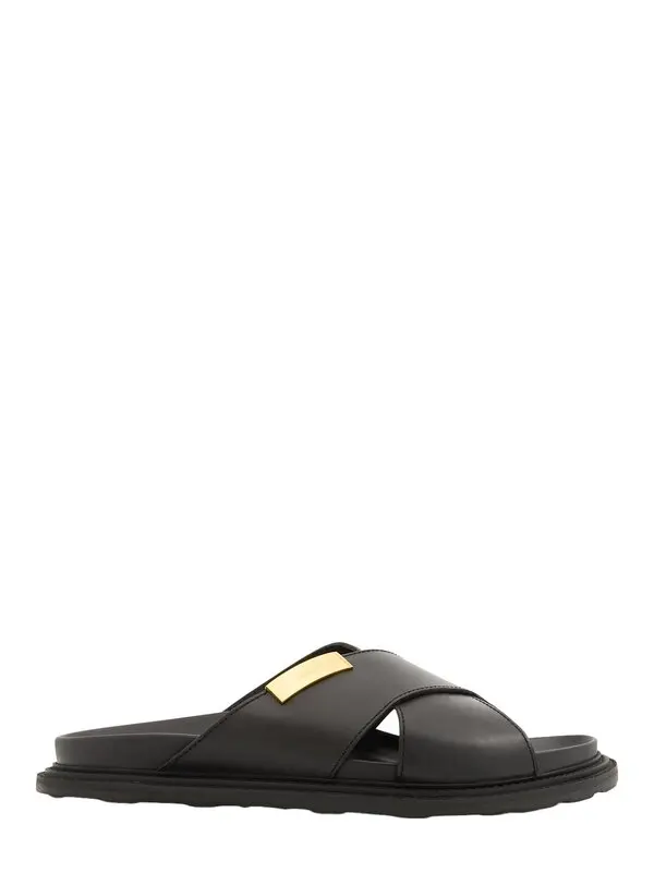 Moschino Calfskin Leather Slide Sandals - Black