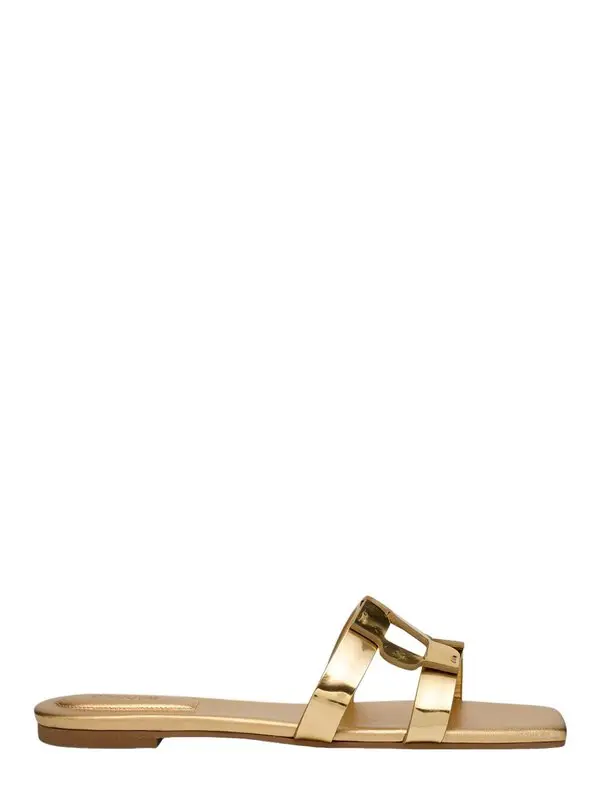 Simkhai Monogram Flat Slide Sandals - Gold