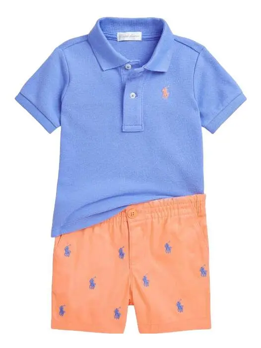 Ralph Lauren Cotton Piqué Polo & Embroidered Shorts Set - Harbor Island Blue